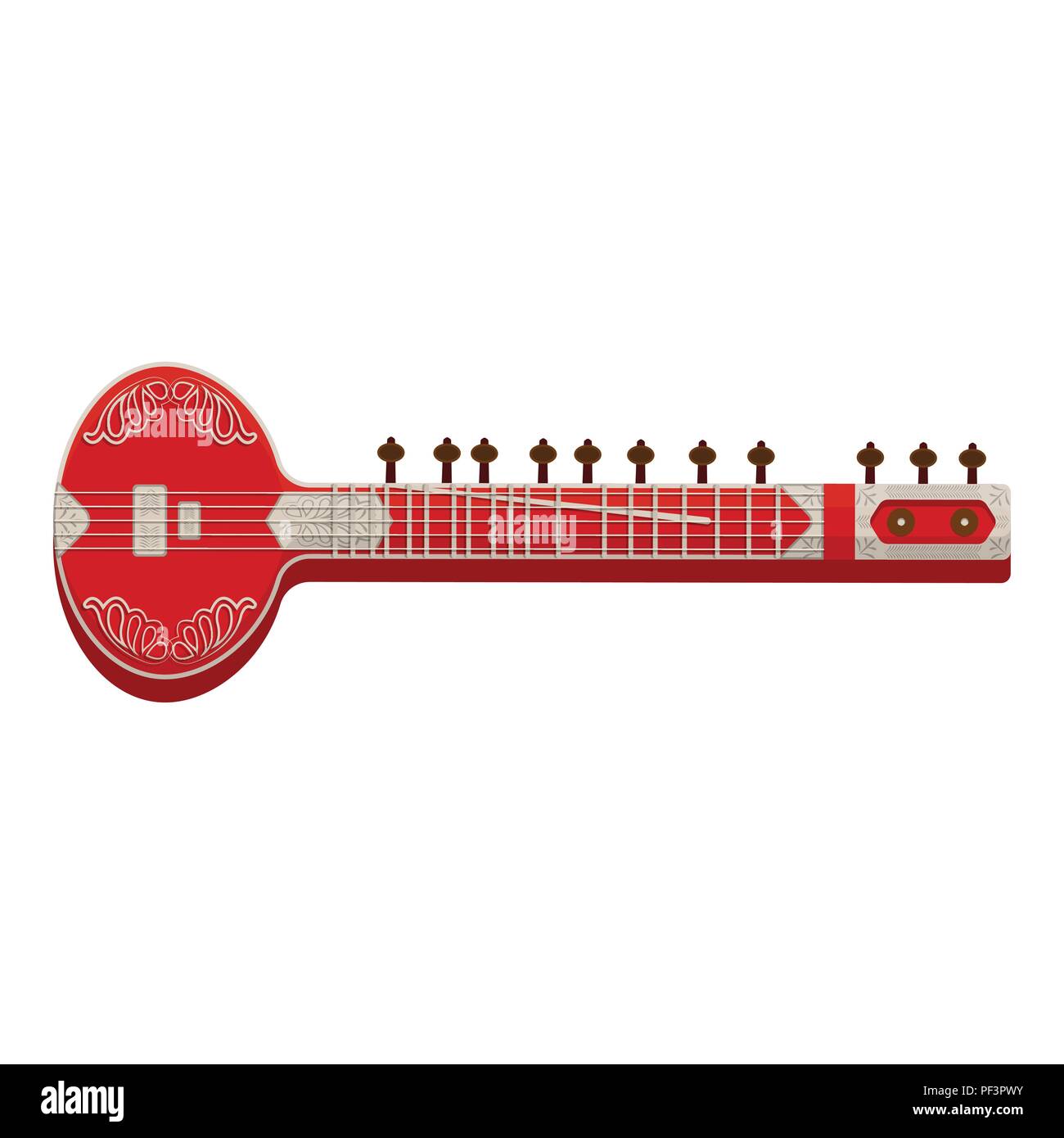 Sitar icon in cartoon style isolated on white background. India symbol ...