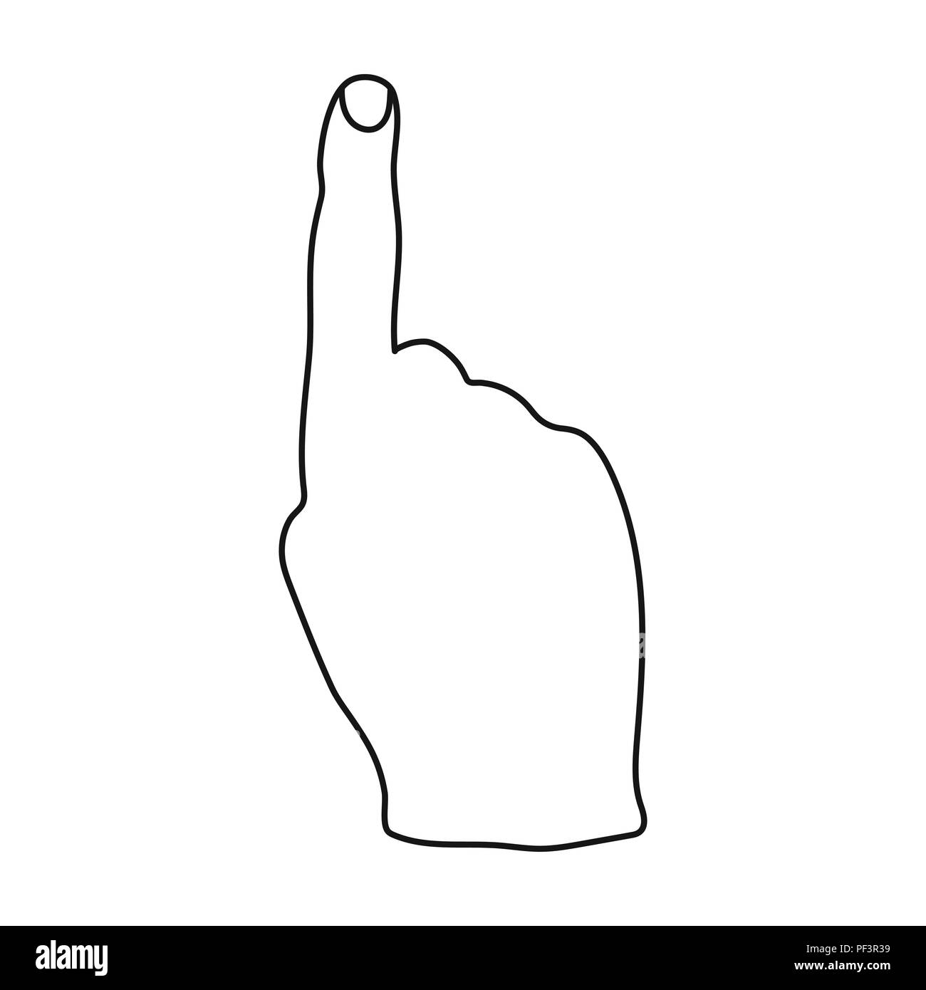 Raised index finger icon in outline style isolated on white background. Hand gestures symbol ...