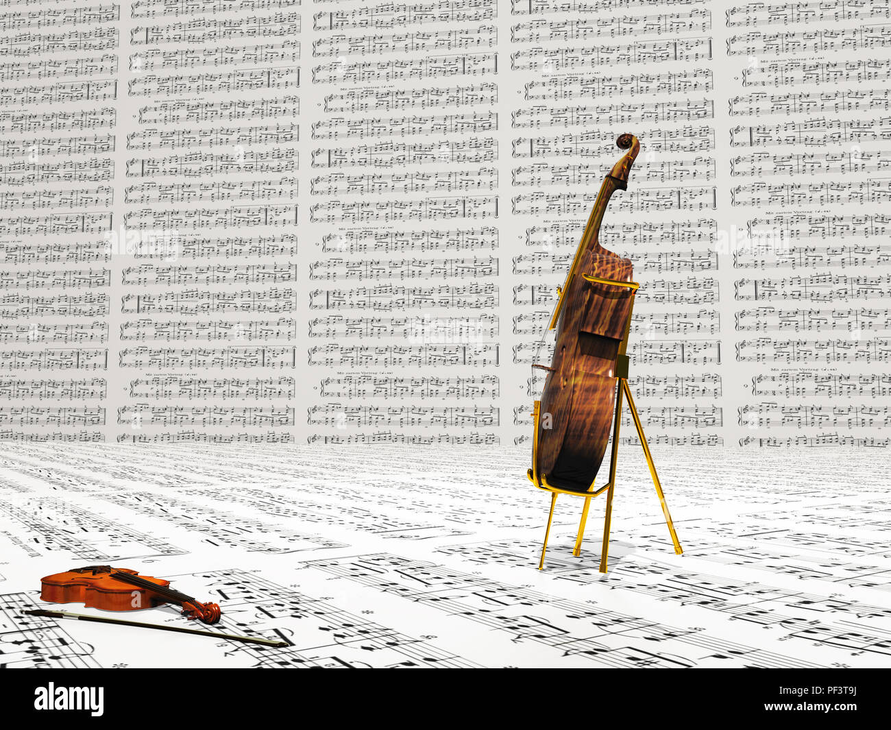 Violin and cello. Music notes sheets background Stock Photo - Alamy