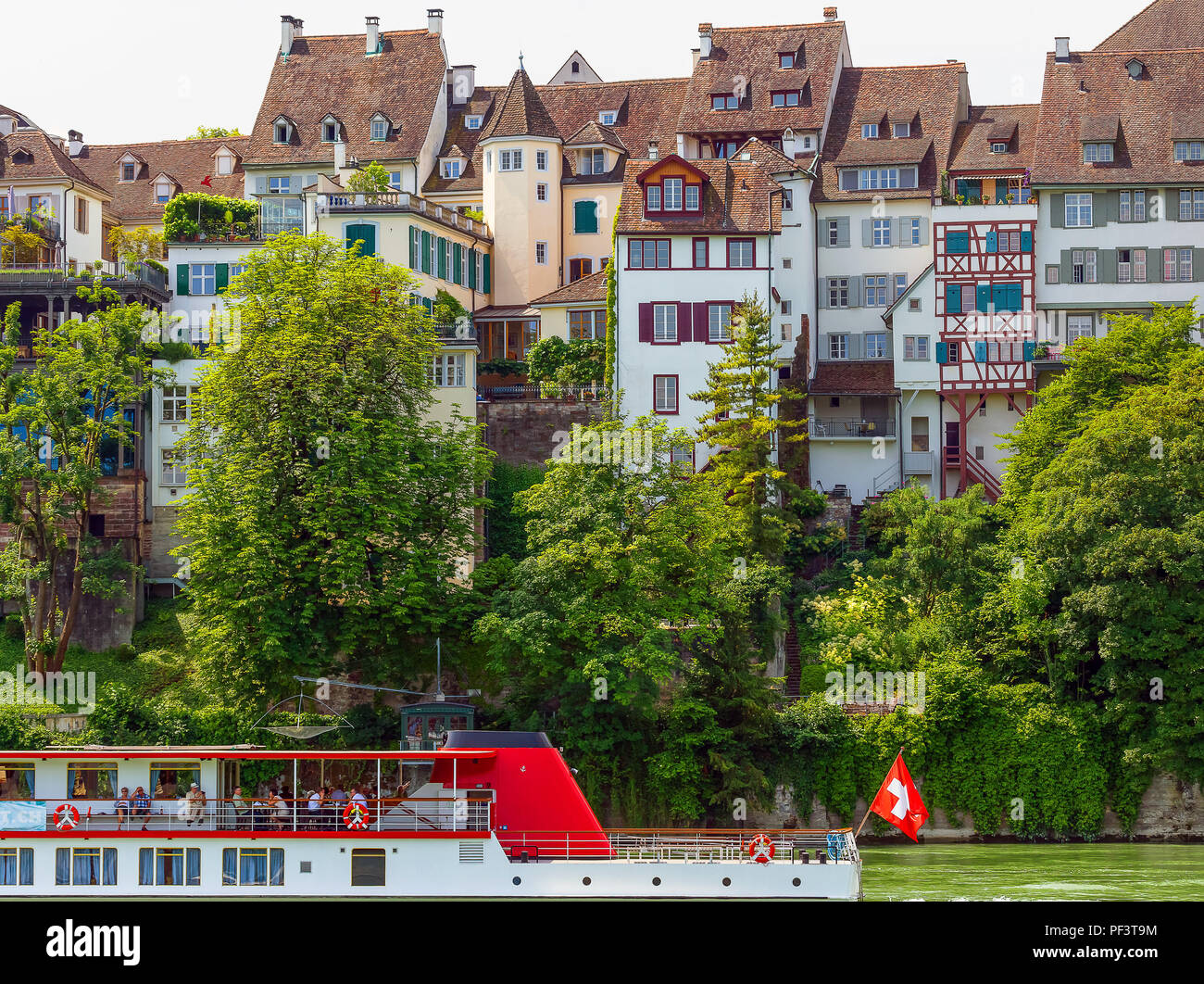 Historic houses along Rhine river in Basel, Basel-Stadt, Switzerland ...