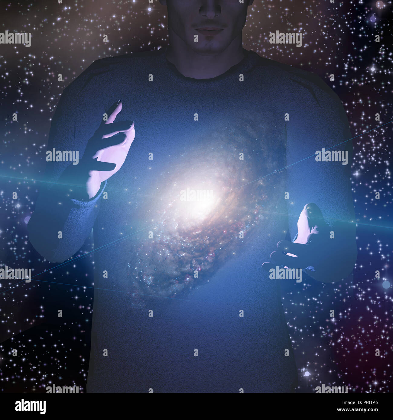 Man holds galaxy between his hands Stock Photo - Alamy