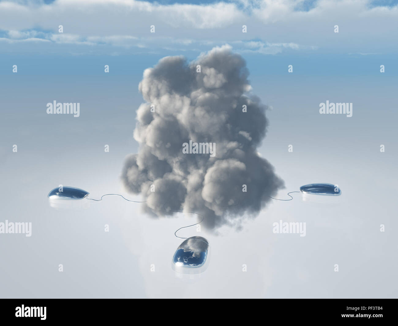 Cloud Computing Concept with Multiple Computer Mice and Cords leading ...