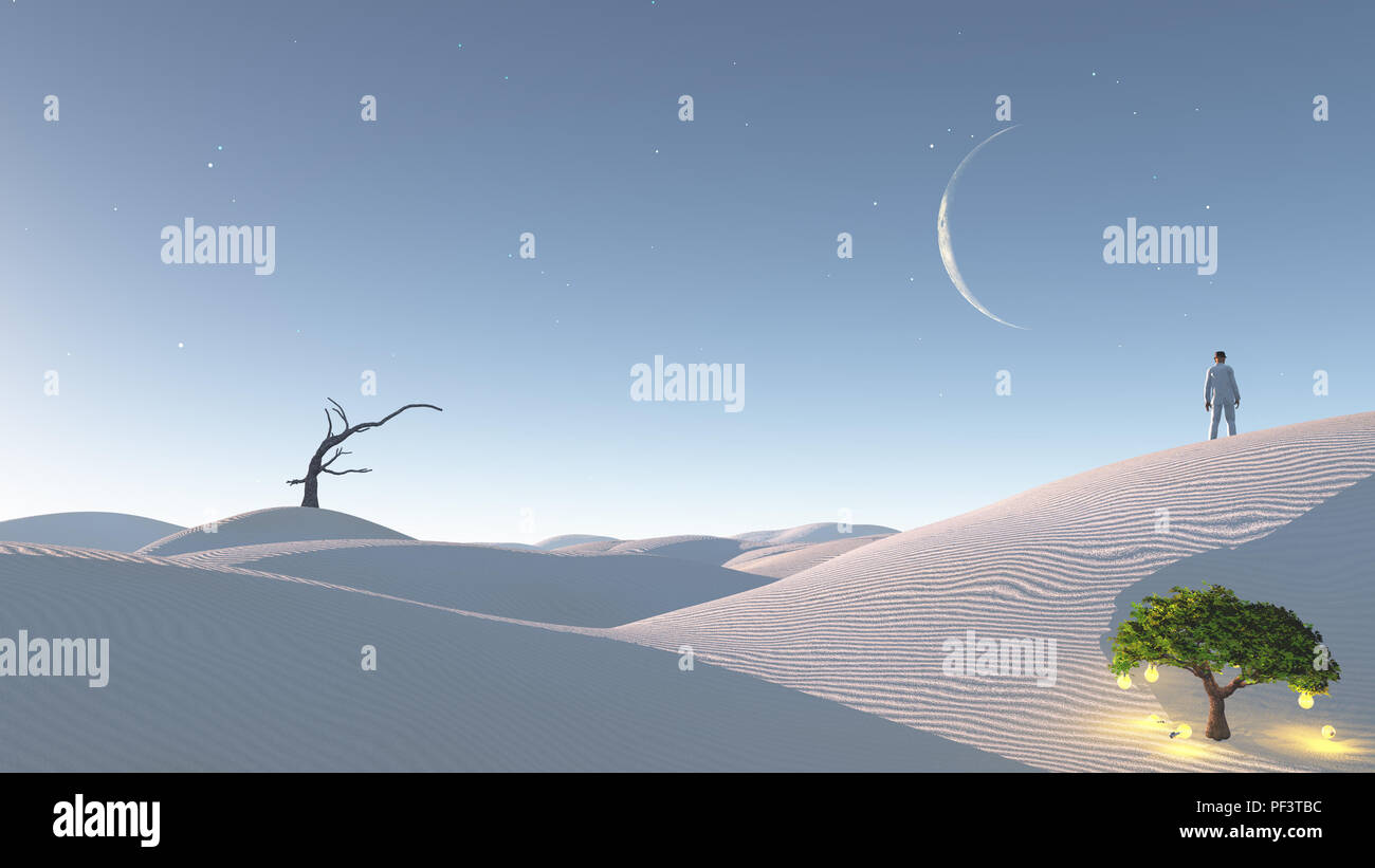 Man in distance with withered tree of ideas Stock Photo - Alamy