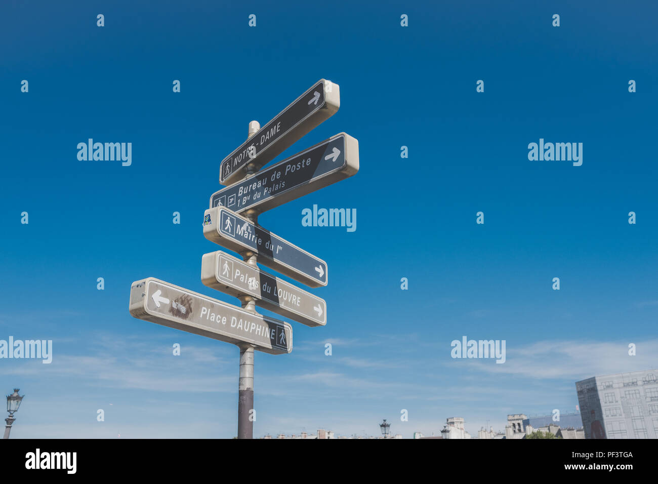 Directional sign posts in Paris – August 2018 Stock Photo - Alamy