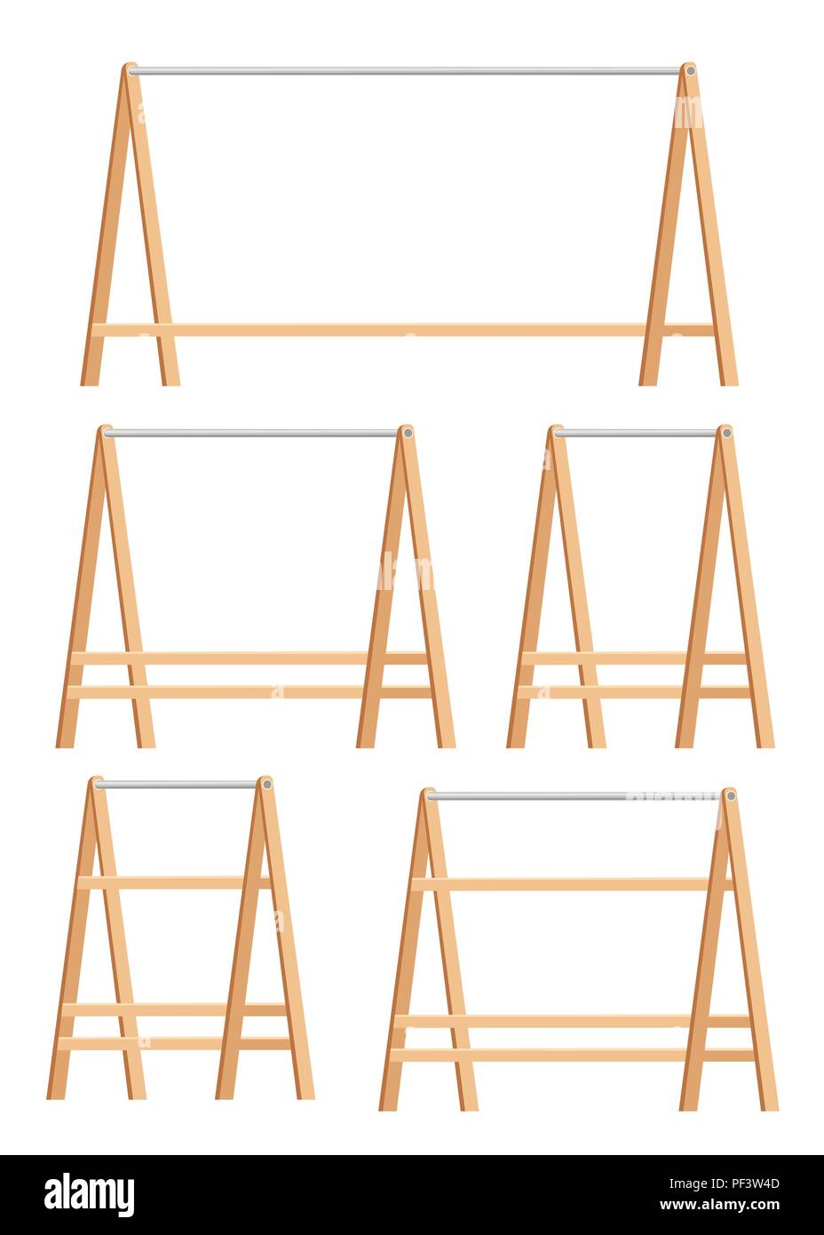 Wooden hanger rack set. Wooden object for shop or or for the hall. Wood ...