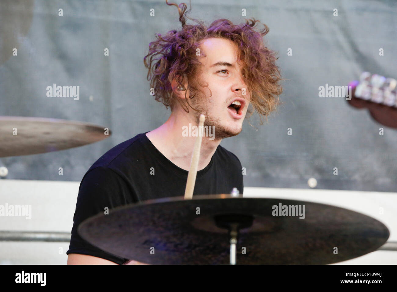 Worms, Germany. 18th Aug, 2018. Drummer Josh Heitzer from the German ...