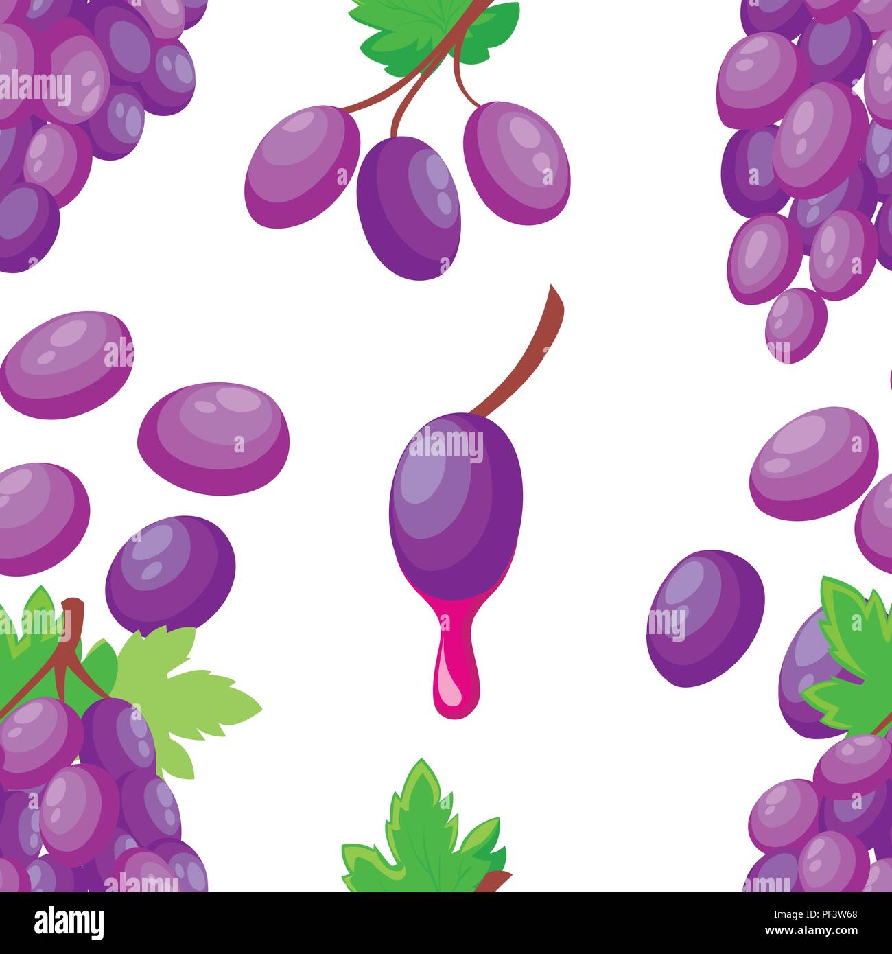 Seamless pattern. Wine grape with green leaf. Flat purple bunch of ...