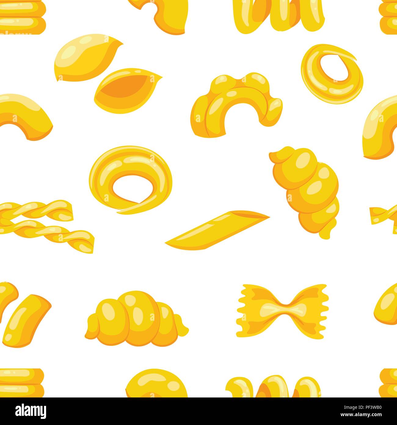 Seamless pattern. Flat various macaroni. Vector illustration on white ...