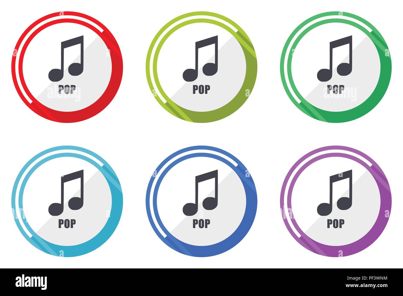 Pop music editable flat vector icons collection, round circle web ...