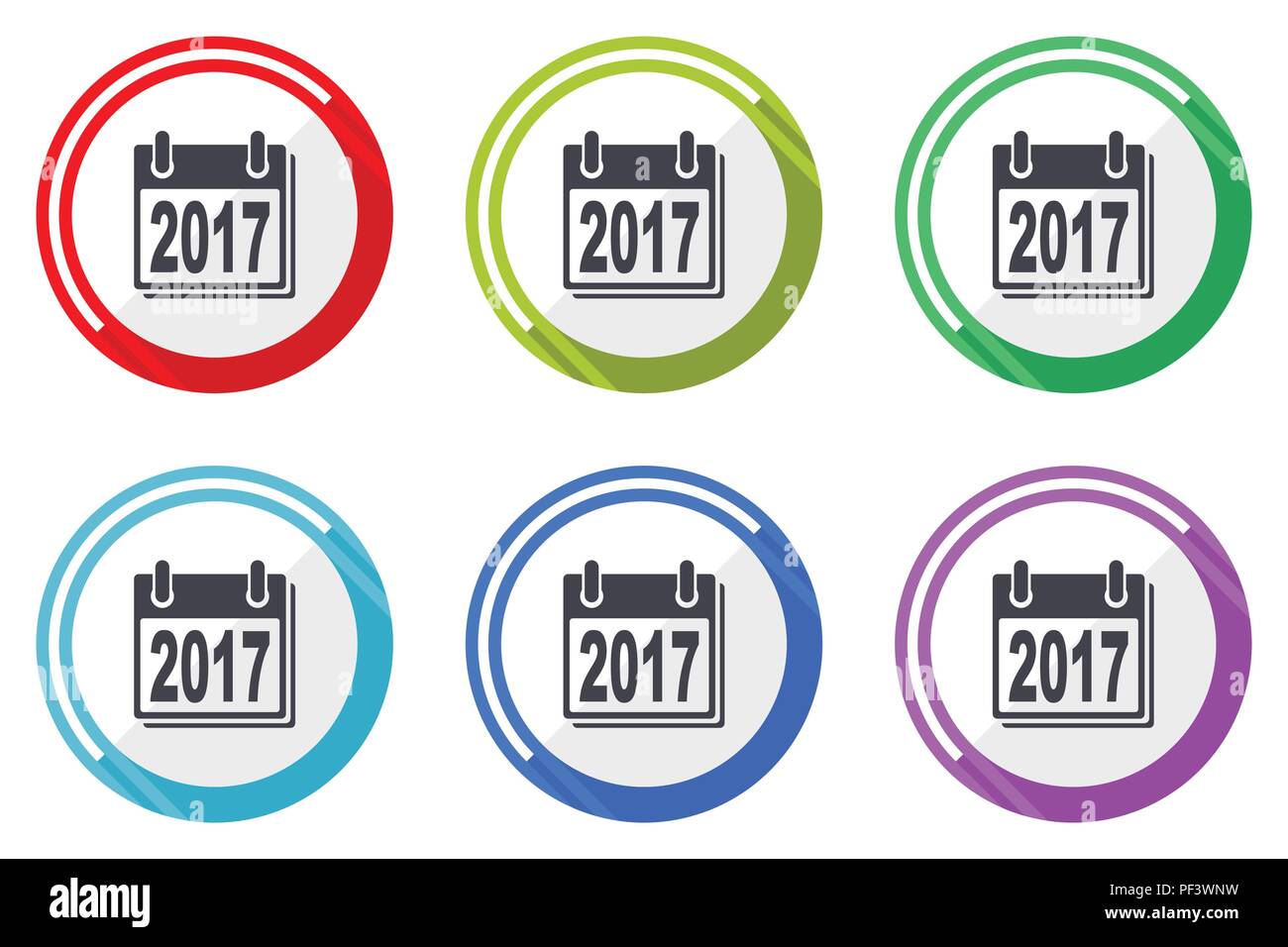 New year 2017 editable flat vector icons collection, round circle web ...