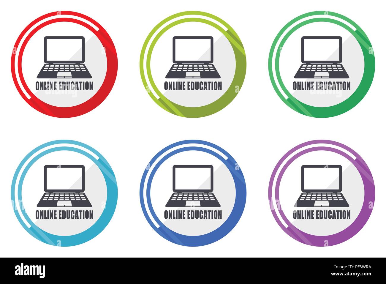 Online education editable flat vector icons collection, round circle ...