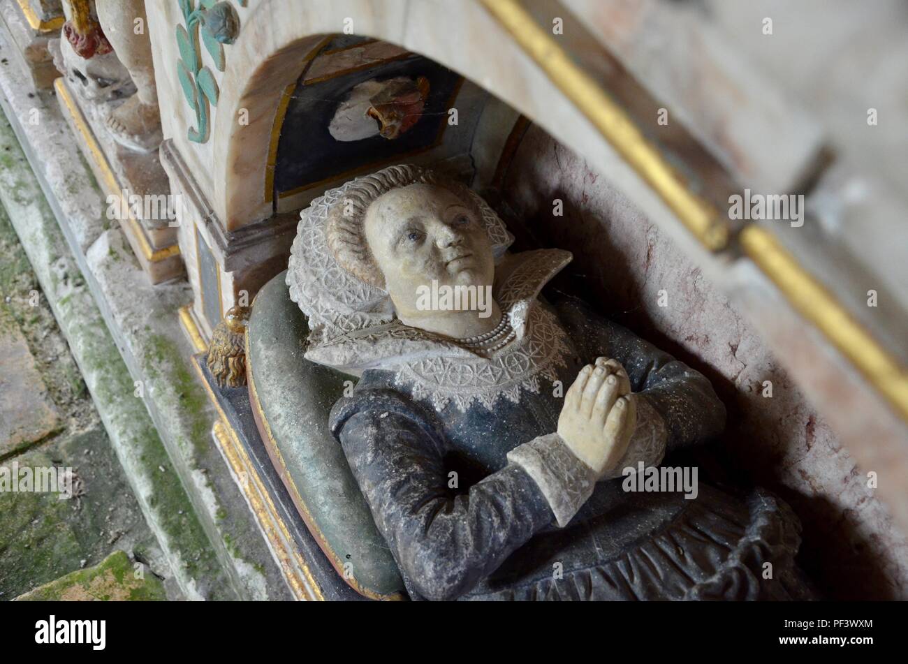 Wooden carving of Sir George St Paul's (St Pol) daughter on his tomb in ...