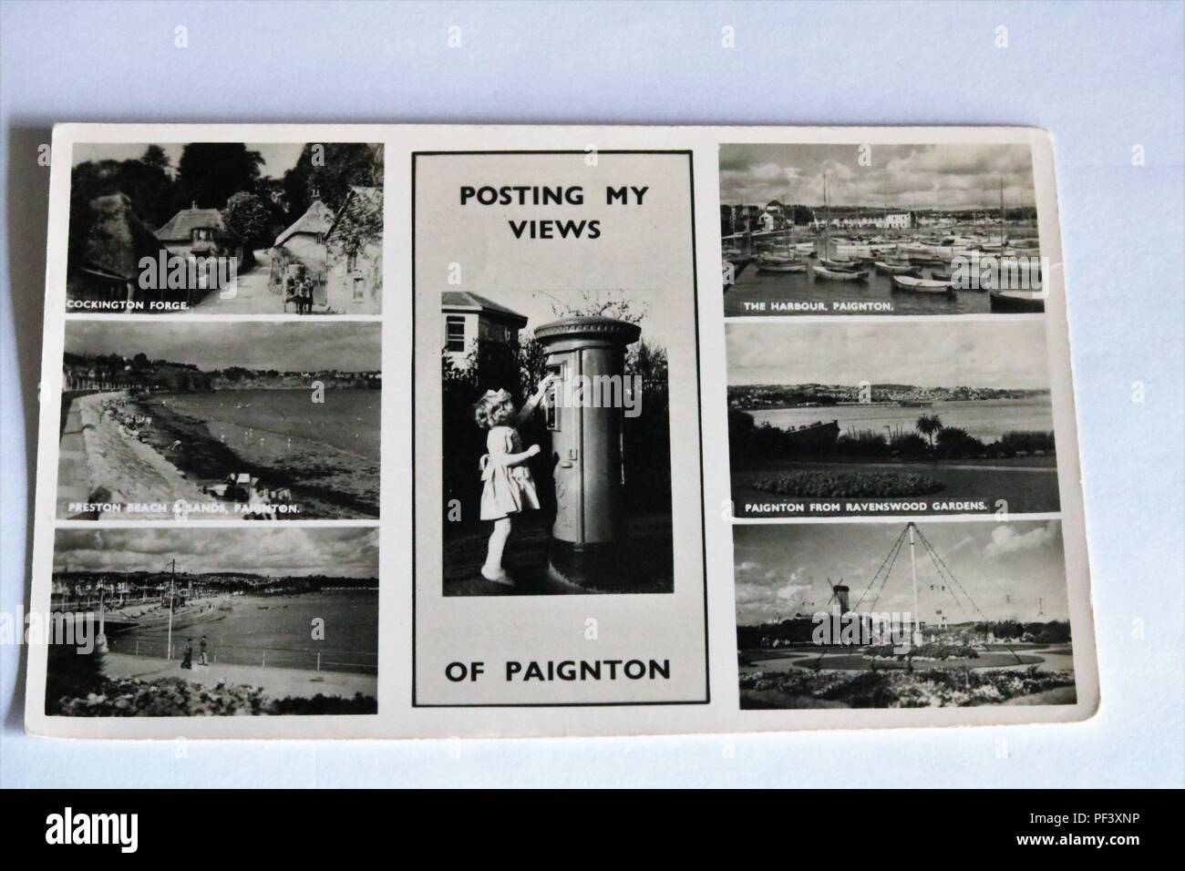 1950s Black and white postcard of Paignton, Devon, UK showing various ...