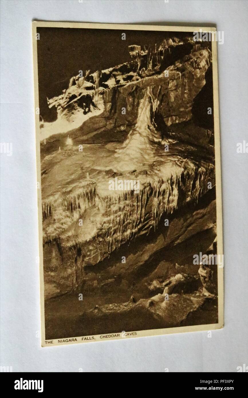 The Niagara Falls, Cheddar Caves, Somerset old black and white postcard ...