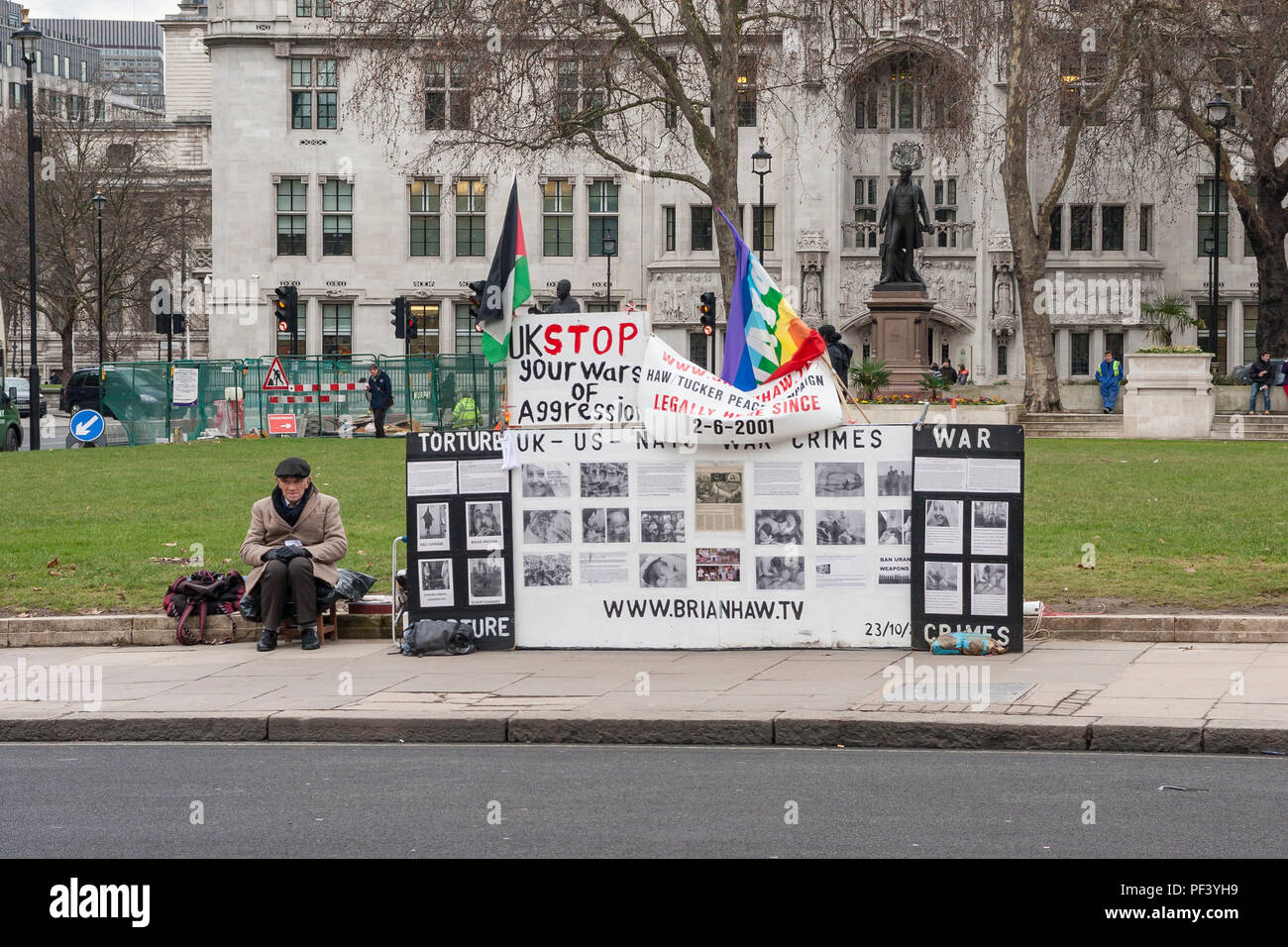 The remains of the Brian Haw peace protest in Parliament Square, London ...