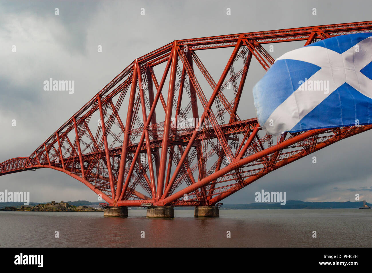 The Forth Rail Bridge with Scottish Flag in Scotland Stock Photo - Alamy