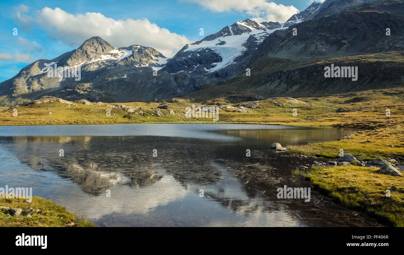 Lake on top of The Bernina Pass (Italian: Passo del Bernina) , a high ...