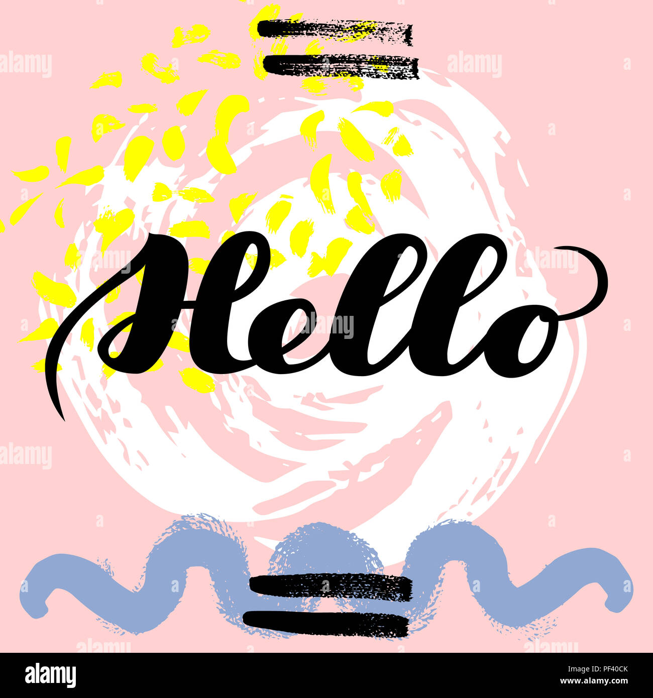 Hello. hand drawn brush lettering on colorful background. Motivational ...