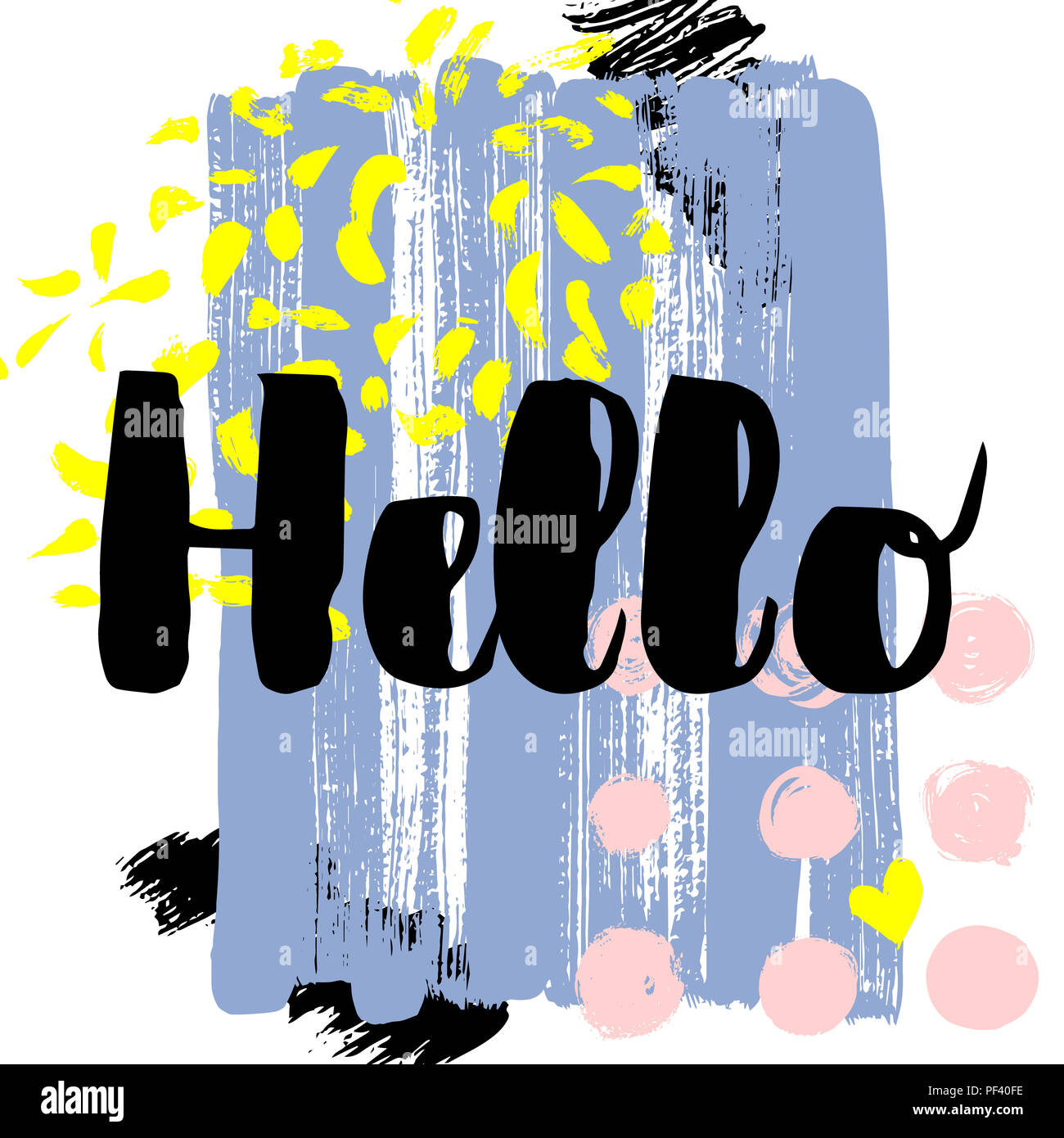 Hello. hand drawn brush lettering on colorful background. Motivational ...