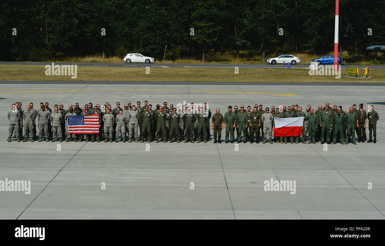 U.S. and Polish Air Force members pose for a group photo on Powidz Air ...