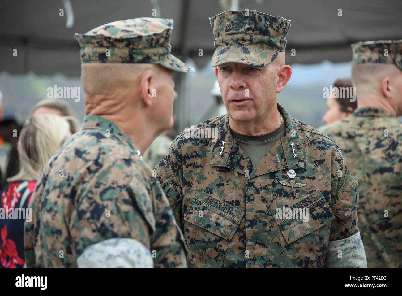 Commandant of the Marine Corps Gen. Robert B. Neller, left, speaks to ...