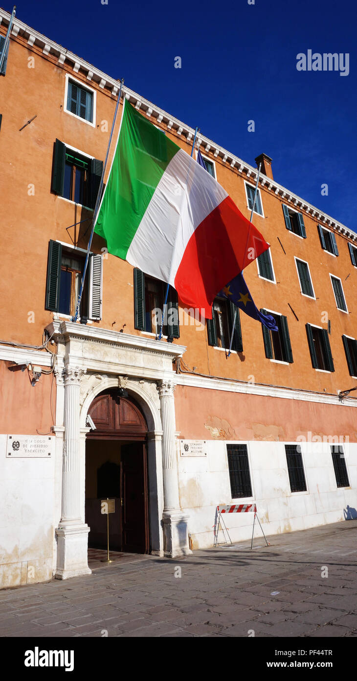 Italian Flag, flying from building in Venice Stock Photo - Alamy