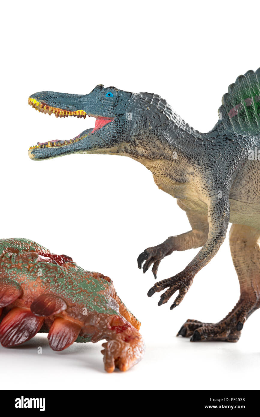 spinosaurus with a stegosaurus body nearby on white background vertical ...