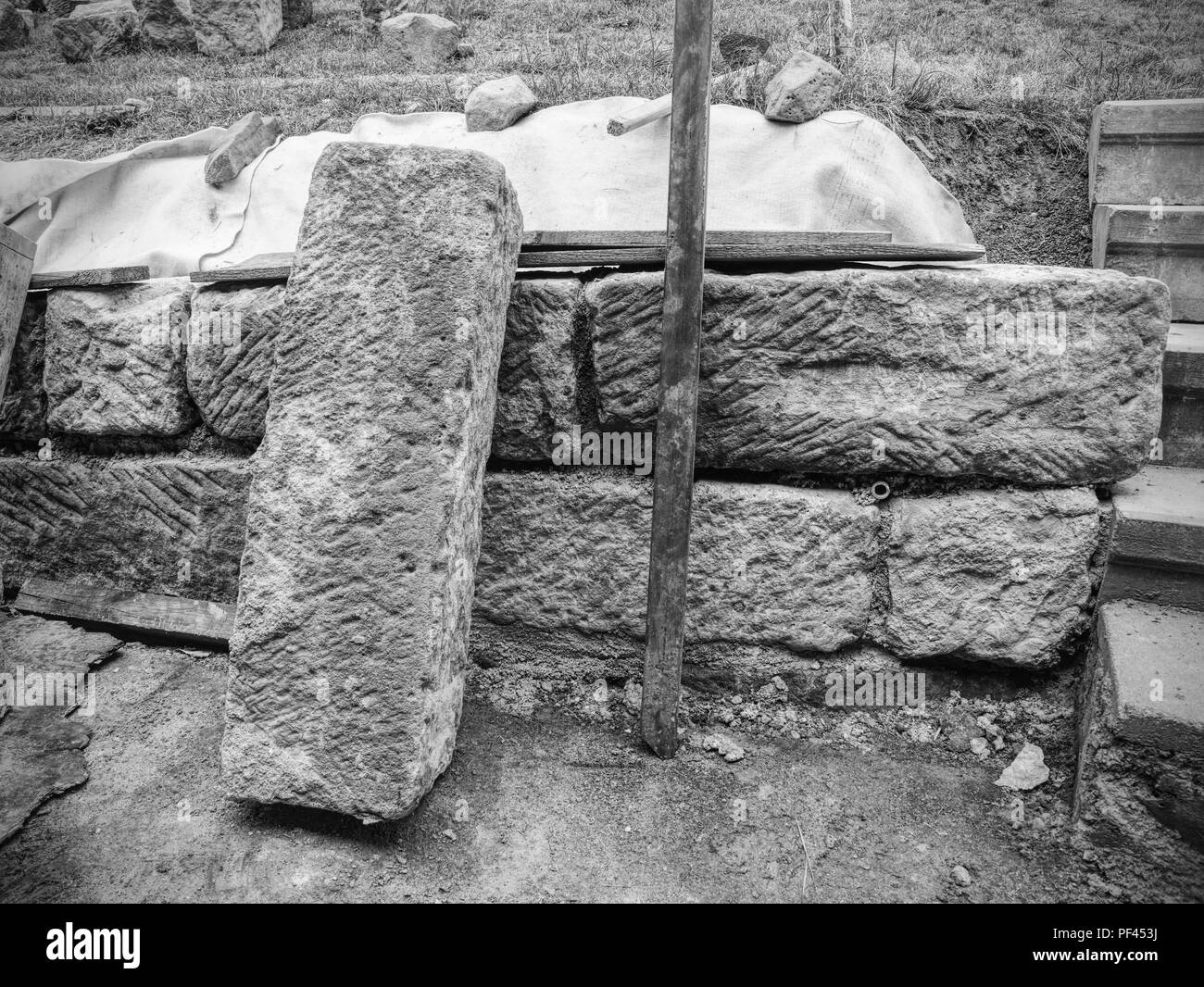 Authentic sandstone wall texture. Reneval old house wall combine ...