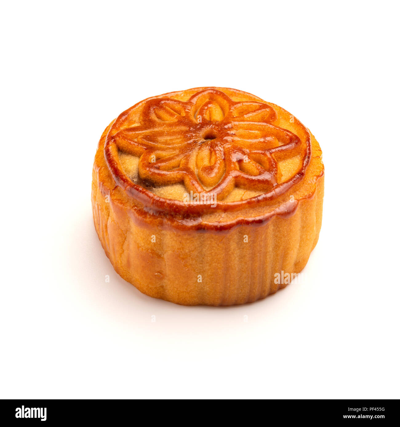 side view studio shoot of traditional Chinese mooncake on white Stock ...