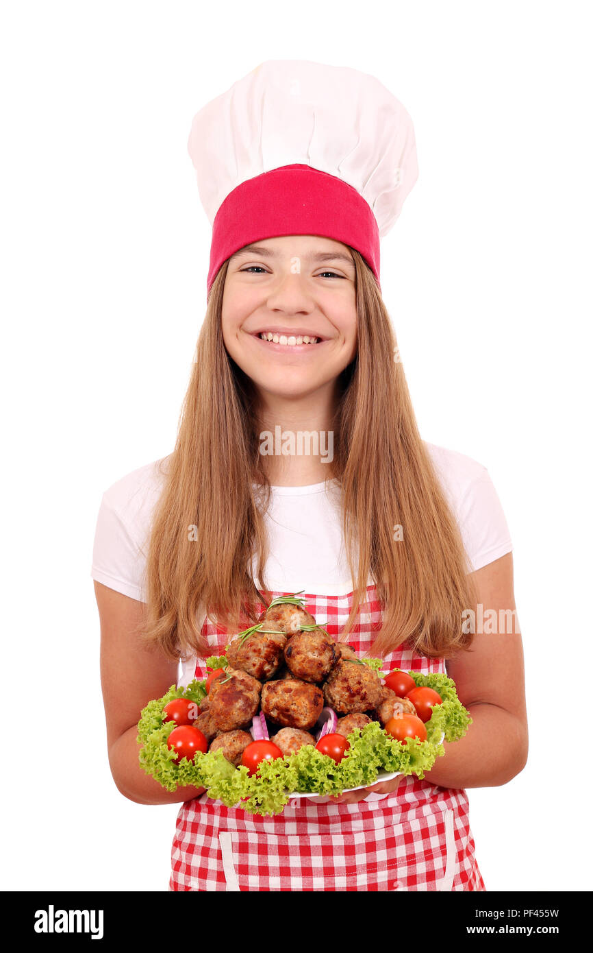 beautiful girl cook with meatballs Stock Photo - Alamy