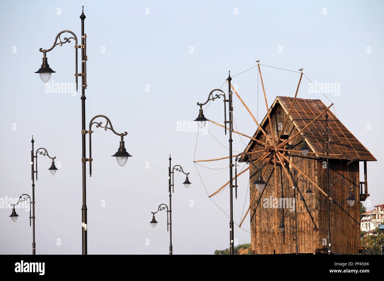 old wooden windmill Nessebar Bulgaria Stock Photo - Alamy