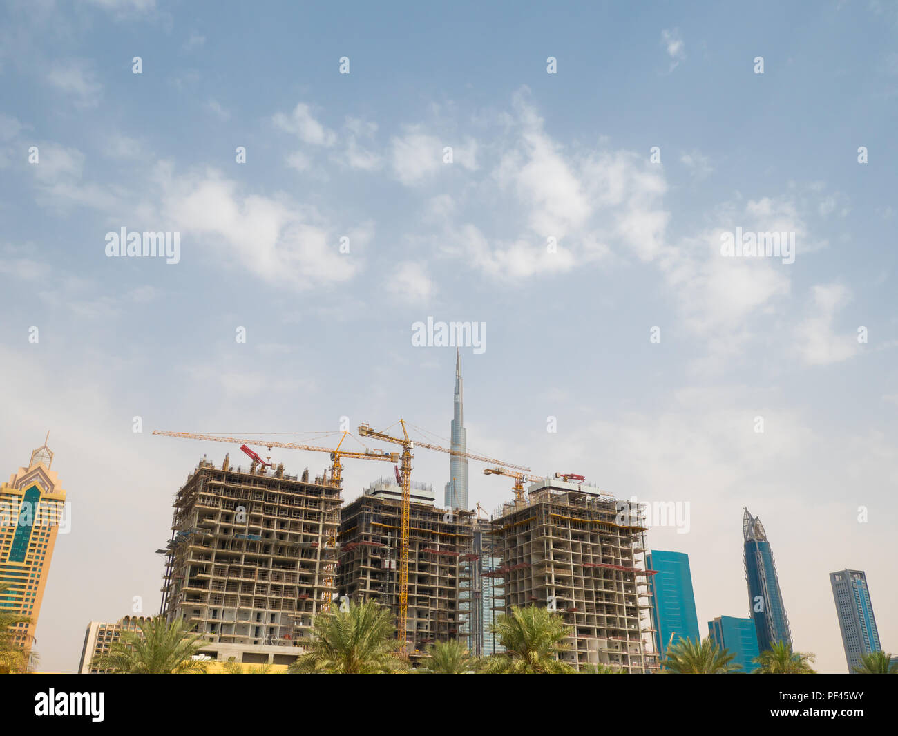 Construction of a new skyscraper in the background of the city center ...