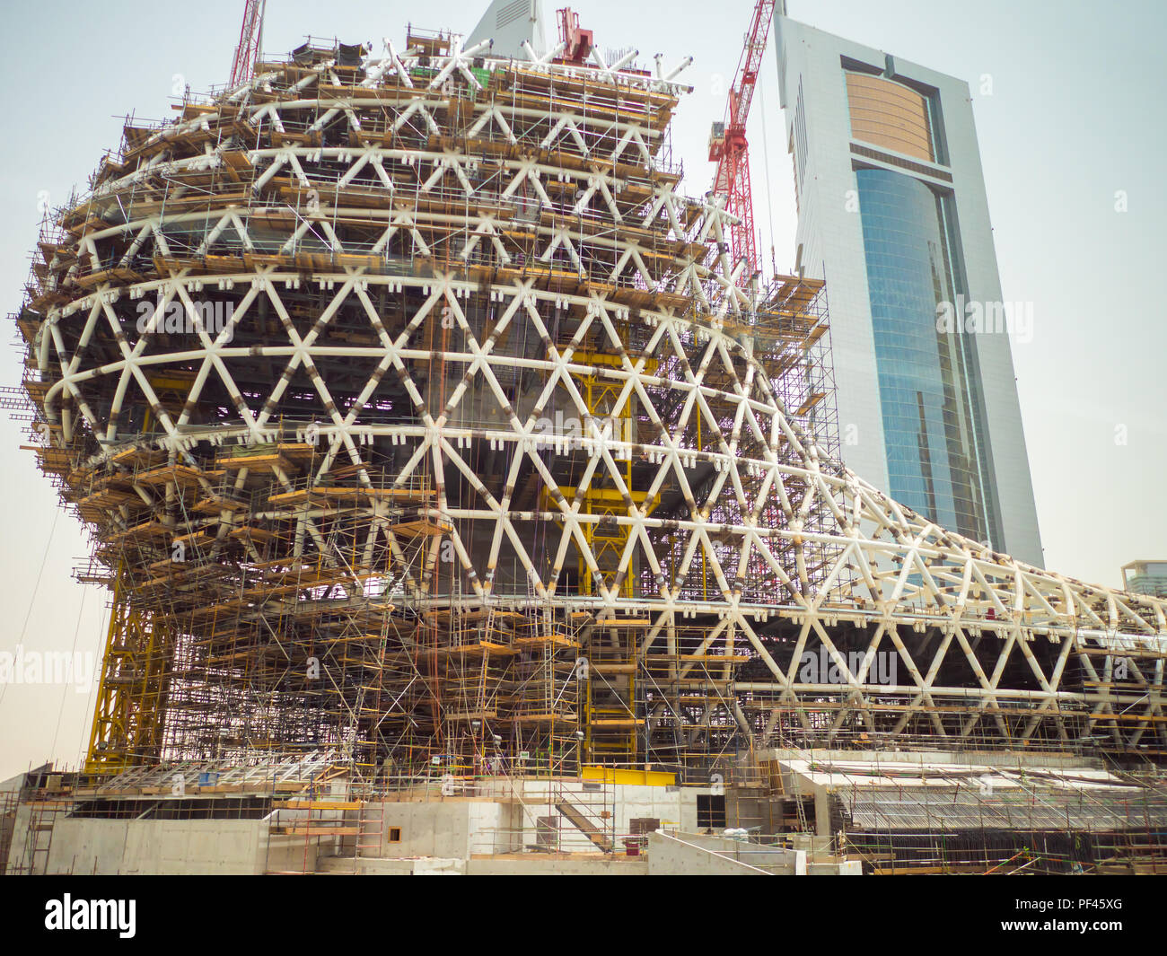 Construction process of skyscraper buildings in Dubai, UAE Stock Photo ...