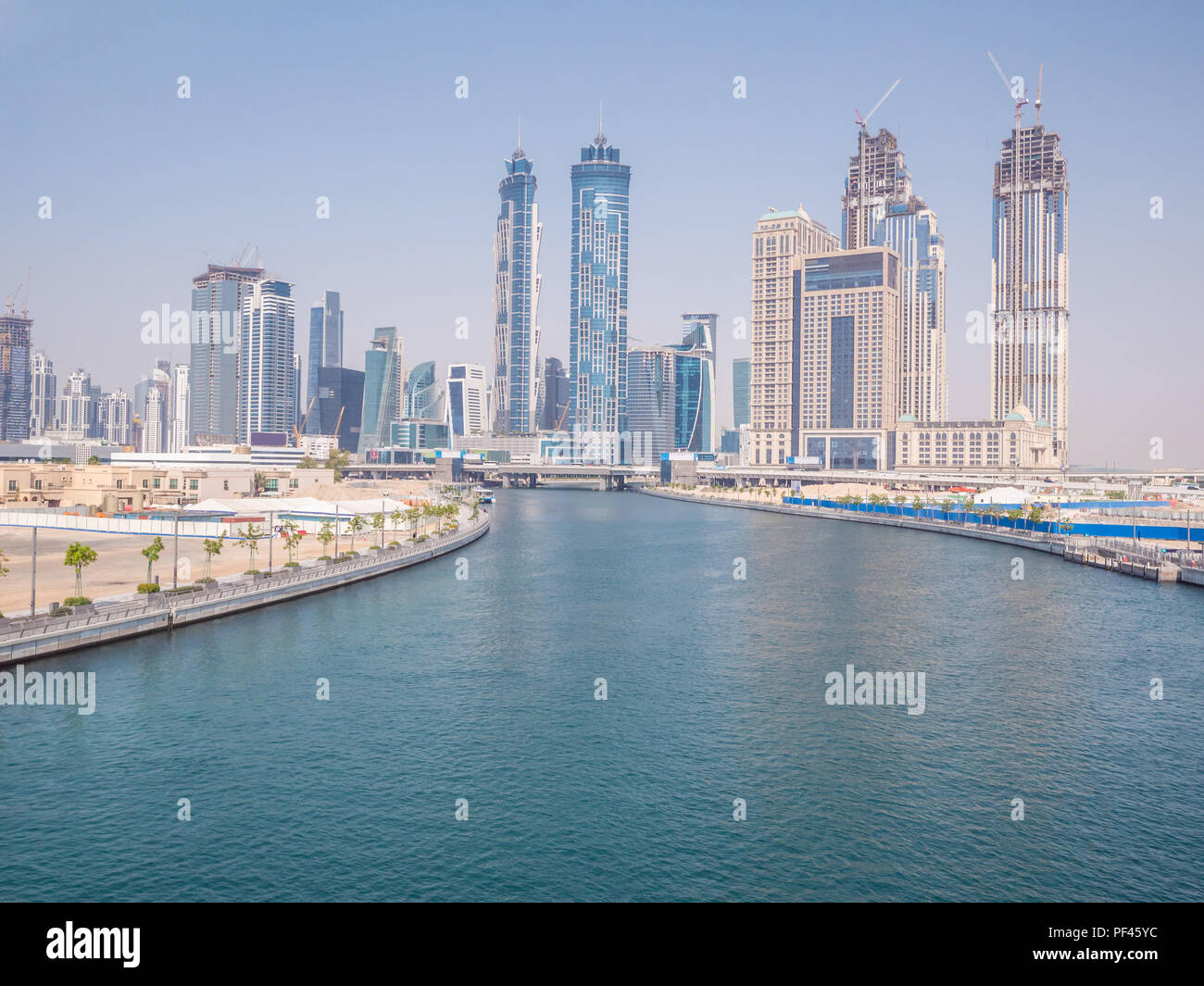 Panorama of the city of Dubai from the bridge of the river channel ...