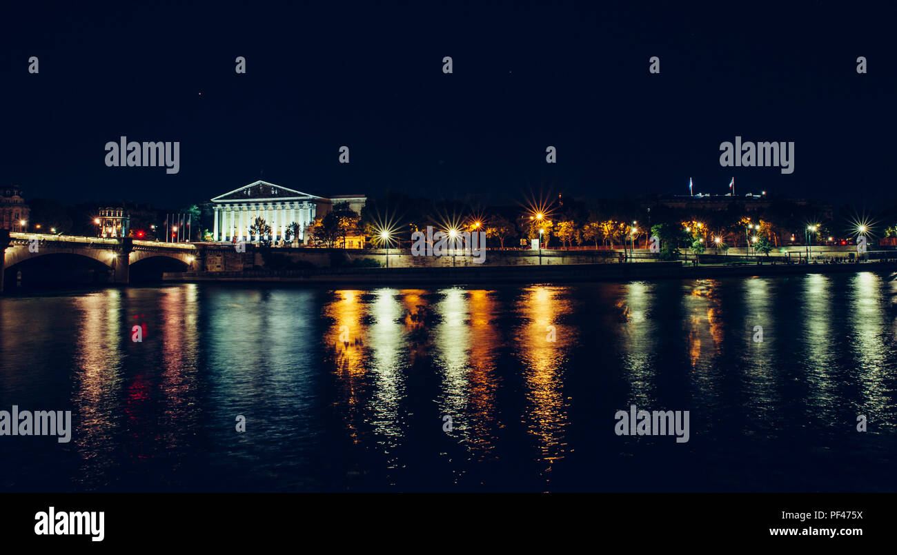 Seine river scene at night Stock Photo - Alamy