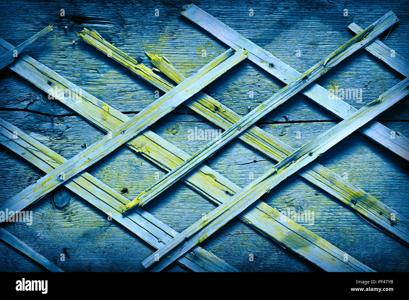 Wooden texture with shingles. Blue and yellow Stock Photo - Alamy