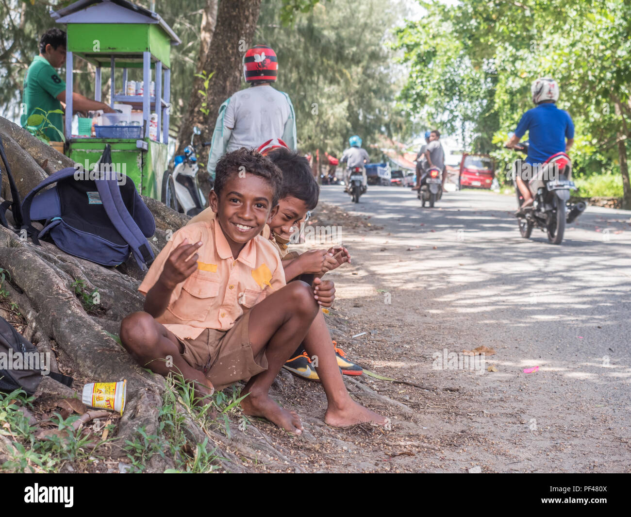 Kaimana, Indonesia - February 10, 2018: A group of Indonesian, children ...
