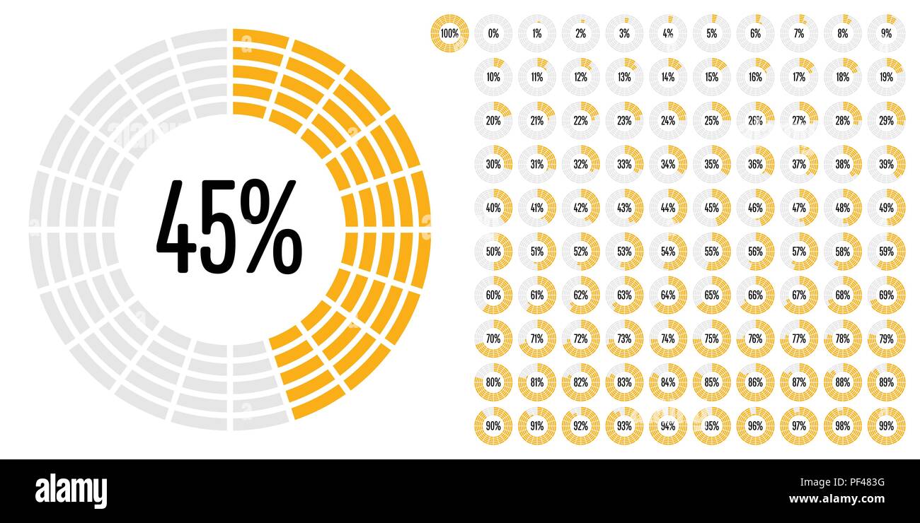 Set of circle percentage diagrams from 0 to 100 ready-to-use for web design, user interface (UI ...