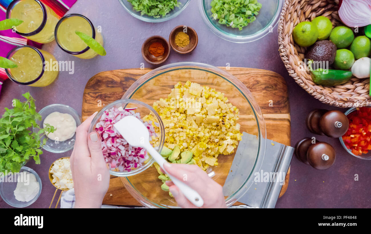 Step by step. Preparing traditional mexican street corn salad Stock ...