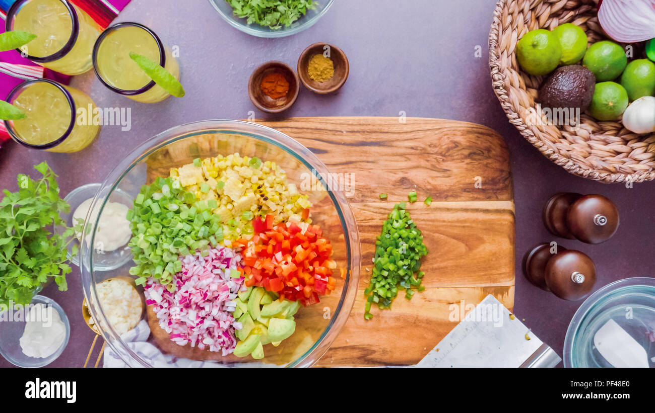 Step by step. Preparing traditional mexican street corn salad Stock ...