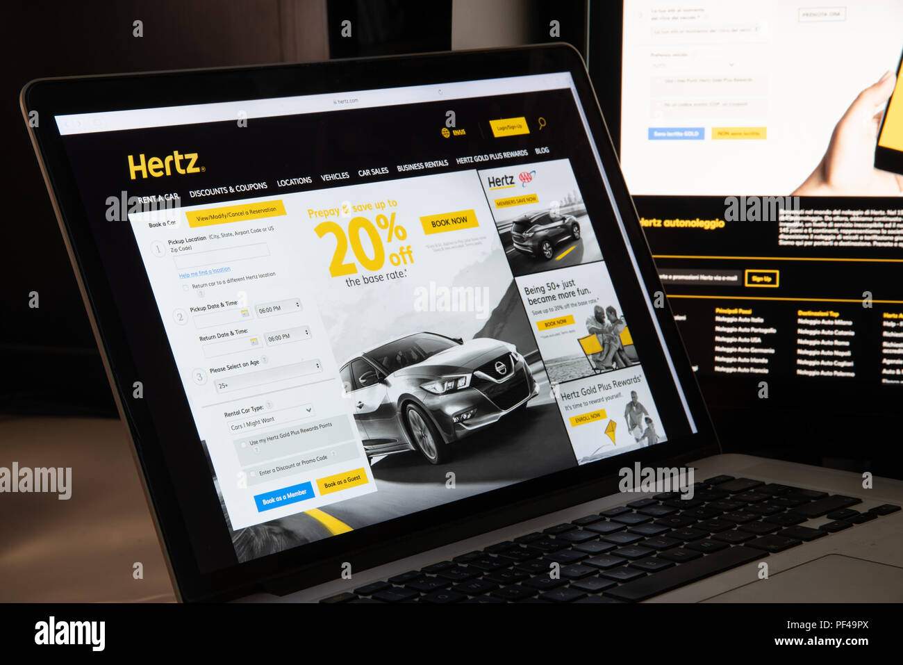 Milan, Italy - August 15, 2018: Hertz insurance website homepage. Hertz ...