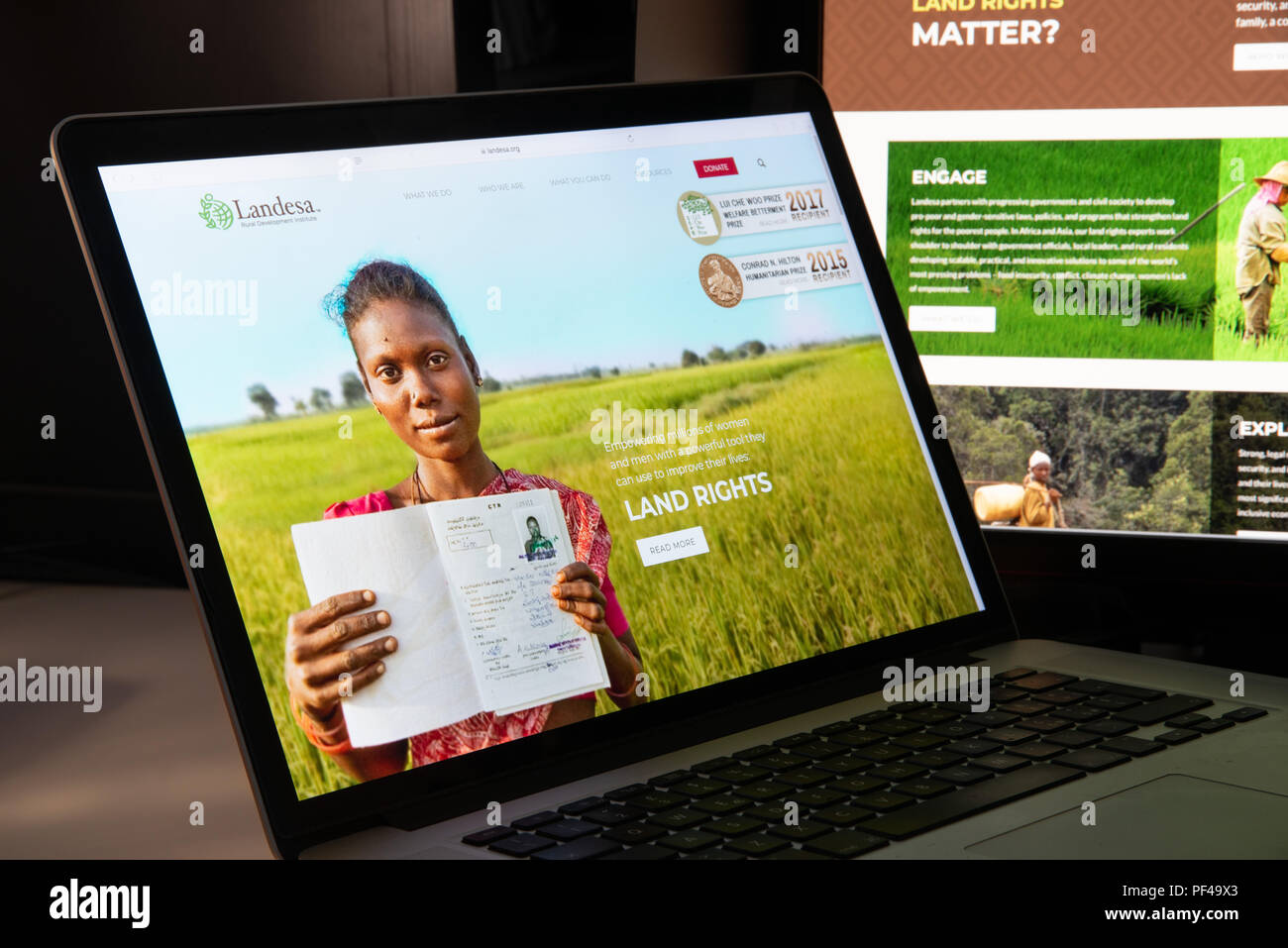 Milan, Italy - August 15, 2018: Landesa NGO website homepage. Landesa ...