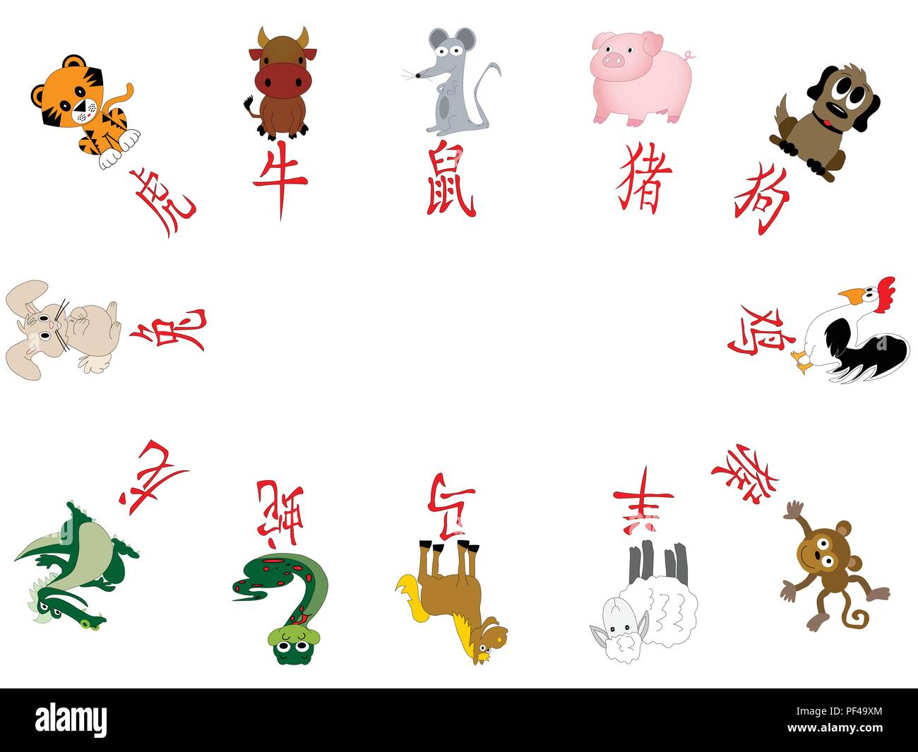 Illustrated Chinese Horoscope year icons illustrated with Chinese ...