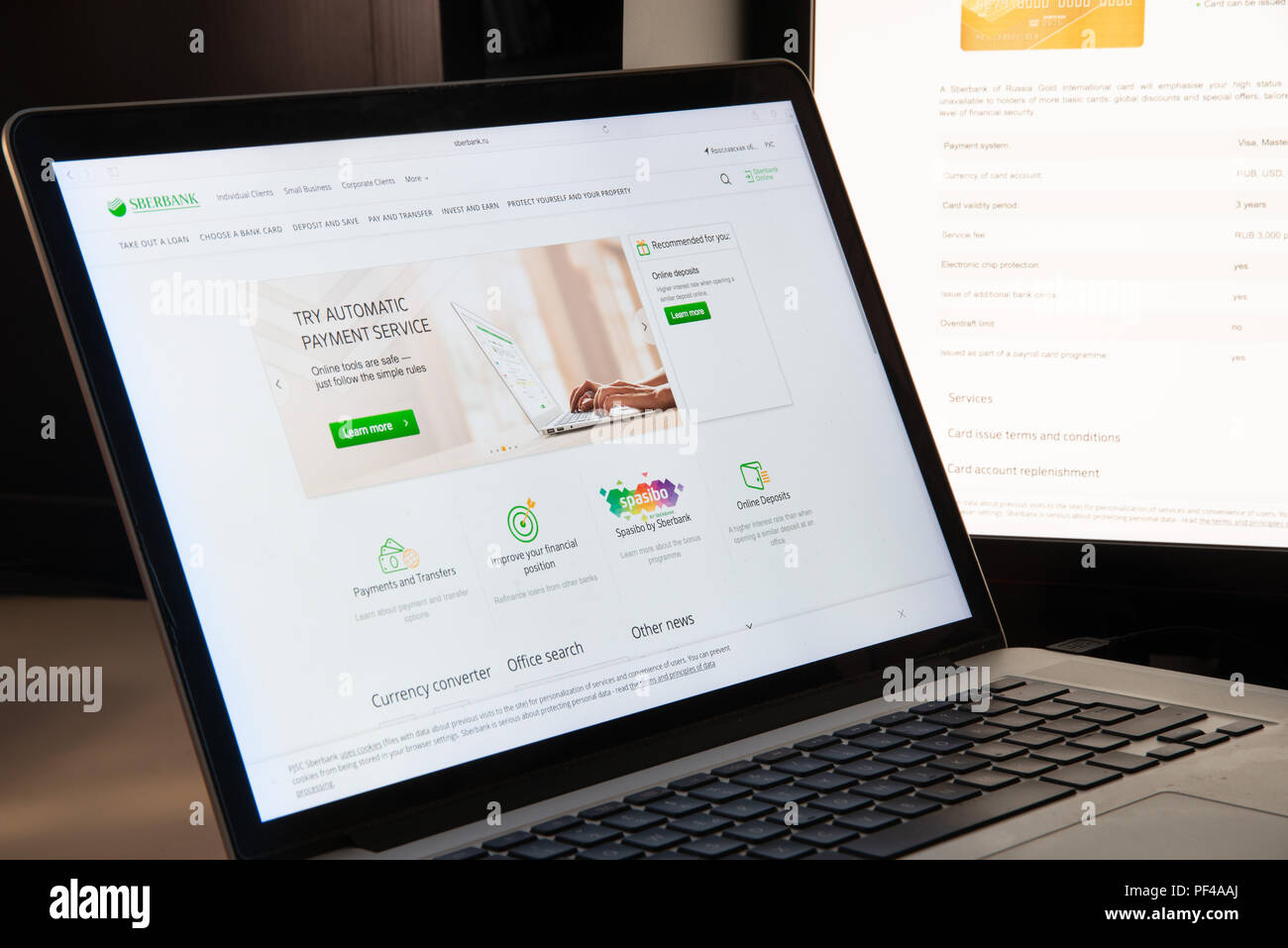 Milan, Italy - August 15, 2018: sber bank online banking website ...