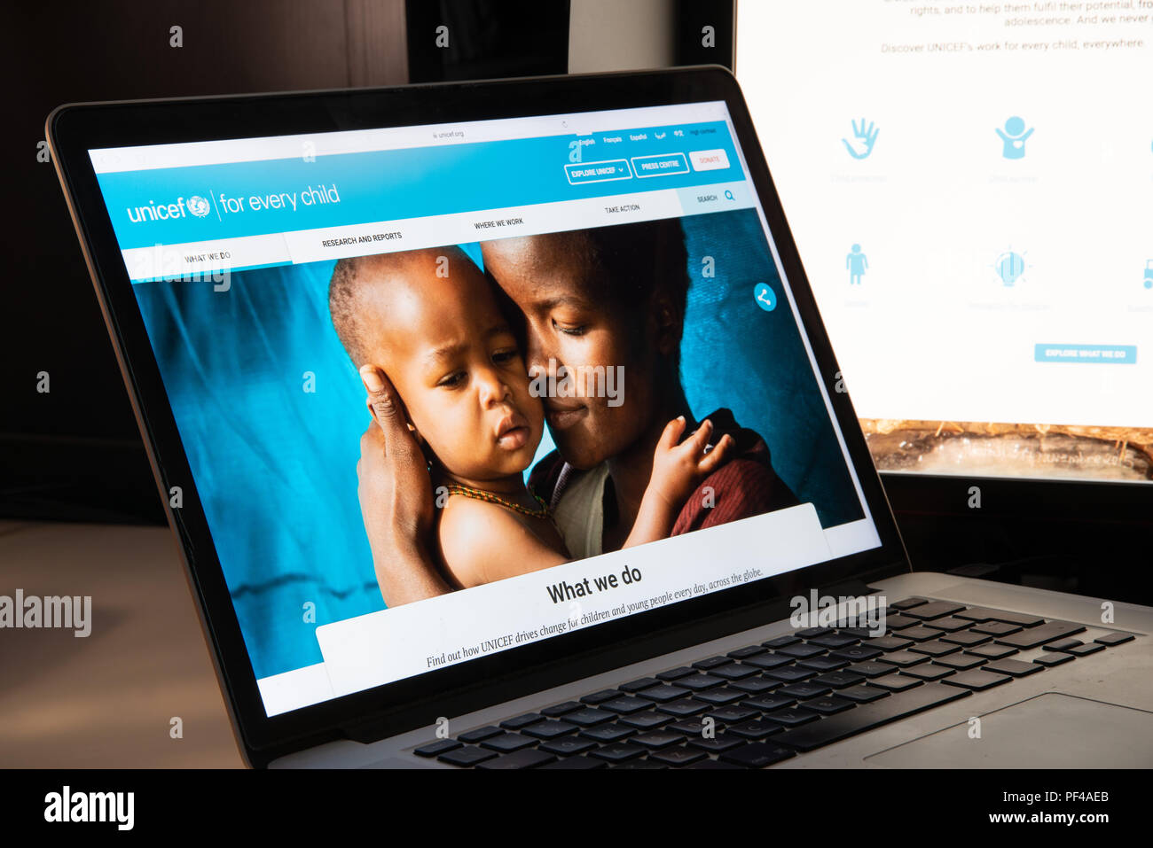 Milan, Italy - August 15, 2018: UNICEF NGO website homepage. UNICEF ...