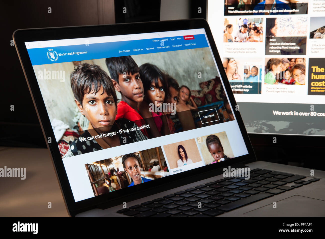 Milan, Italy - August 15, 2018: WFP NGO website homepage. WFP logo ...