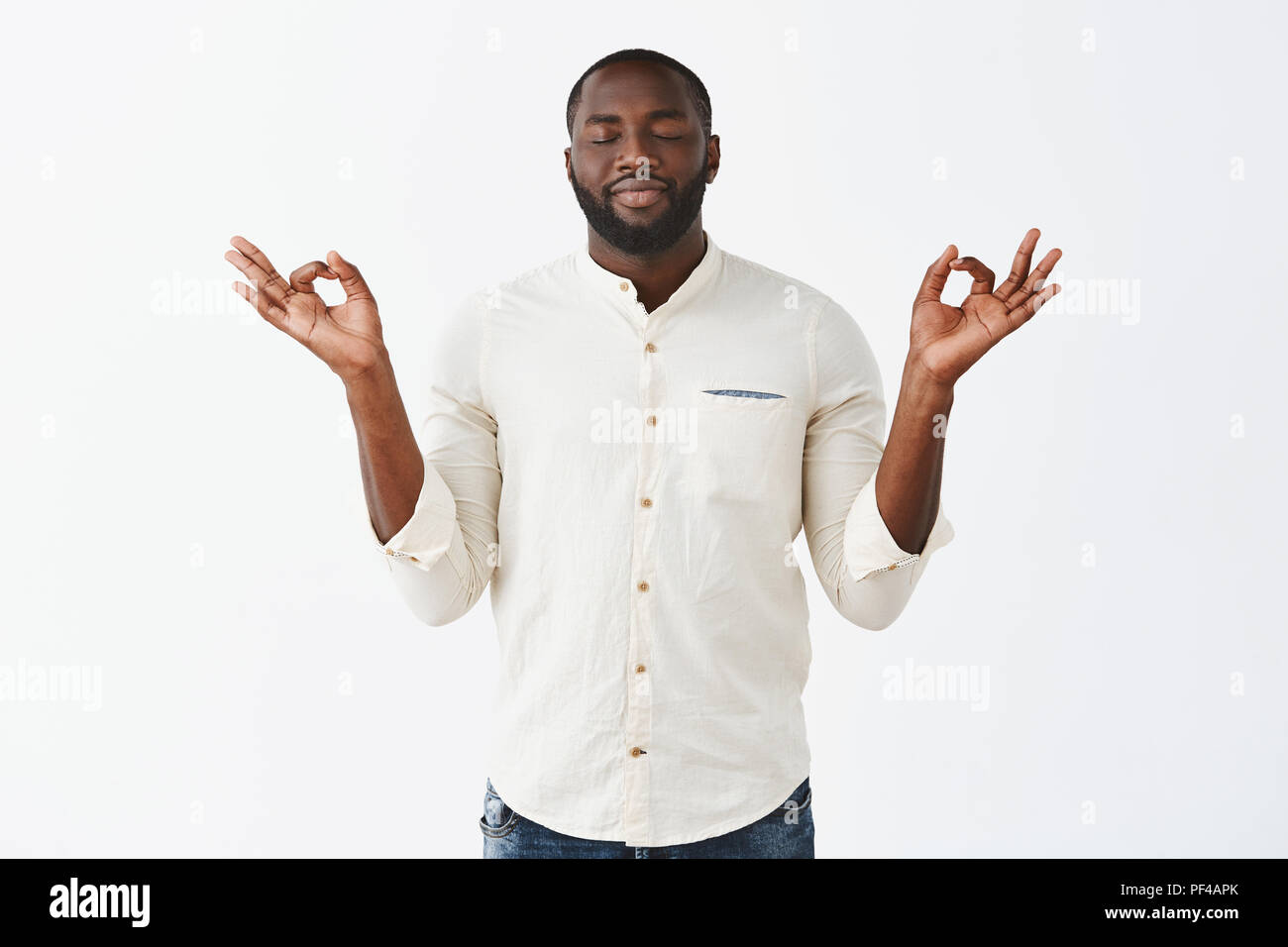 Stress floats away with every minute during meditation. Happy relieved ...