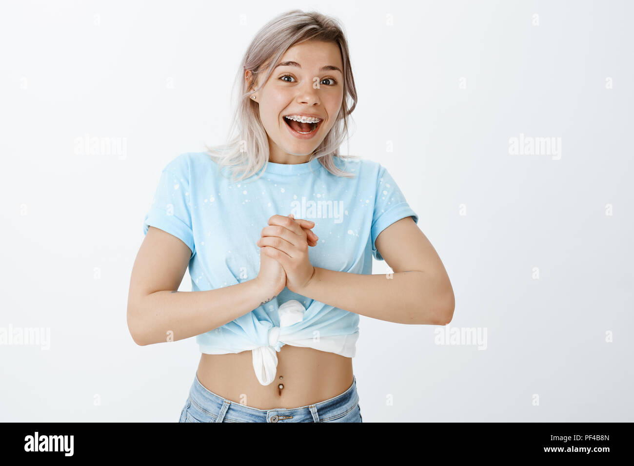 Excited girl cannot wait to start performing. Active optimistic cute ...