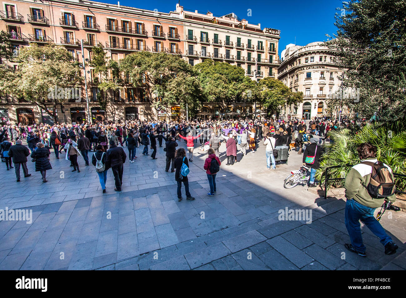 Barcelona, Spain - February 03, 2013: People holding hands and dancing ...