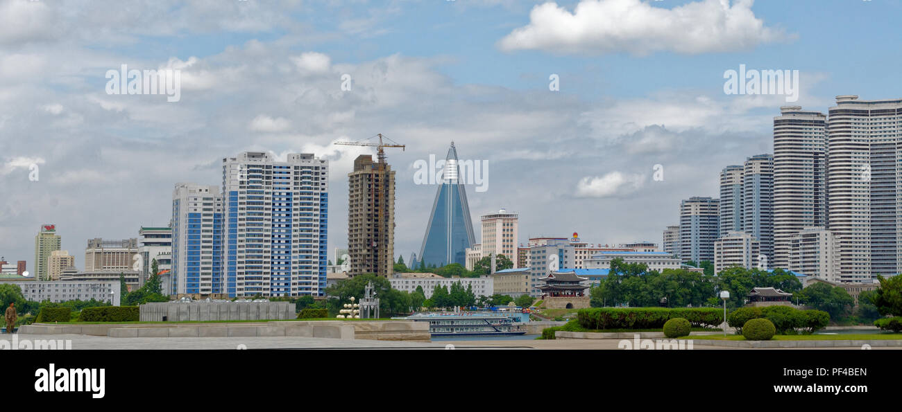 The Pyongyang skyline, including the perpetually unfinished futuristic ...